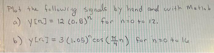 Solved Plot the following signals by hand and with Matiab a) | Chegg.com