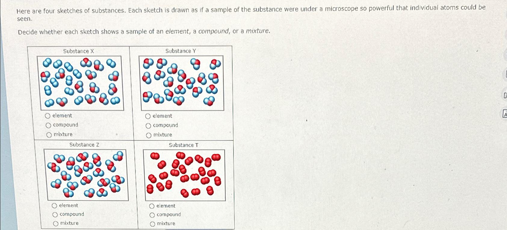 Solved Here are four sketches of substances. Each sketch is | Chegg.com