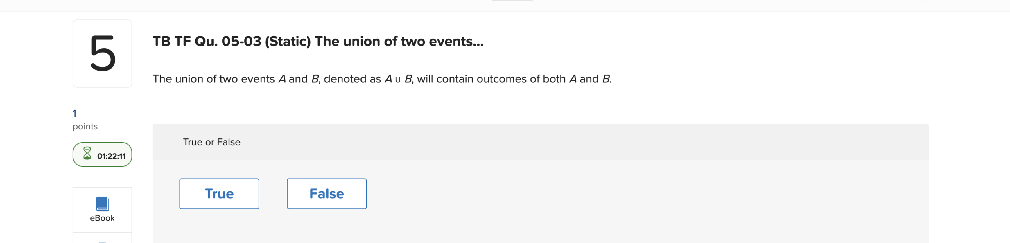 Solved TB TF Qu. 05-03 (Static) ﻿The union of two | Chegg.com