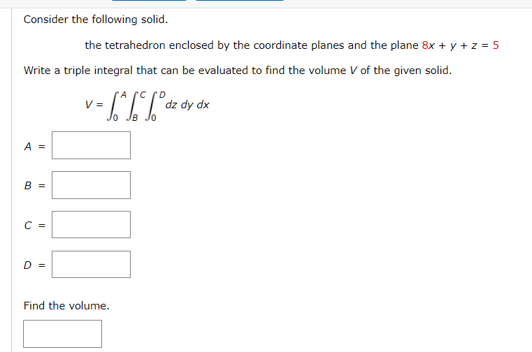 Consider the following solid.the tetrahedron enclosed | Chegg.com
