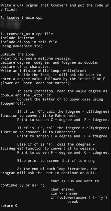 Solved Write a C++ prgram that tconvert and put the code in | Chegg.com