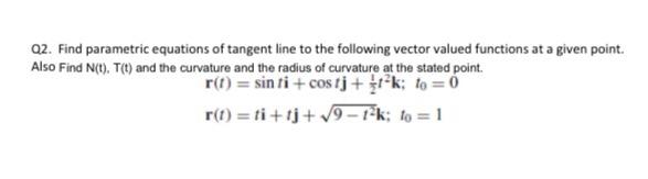 Solved Q2. Find parametric equations of tangent line to the | Chegg.com