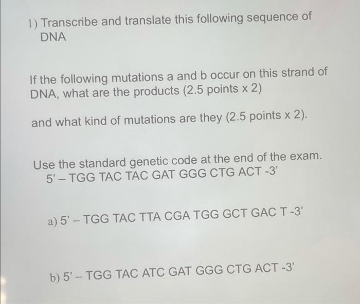1) Transcribe and translate this following sequence | Chegg.com