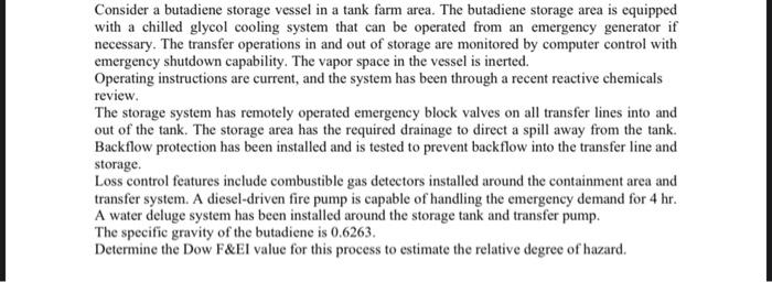 Solved Consider a butadiene storage vessel in a tank farm | Chegg.com