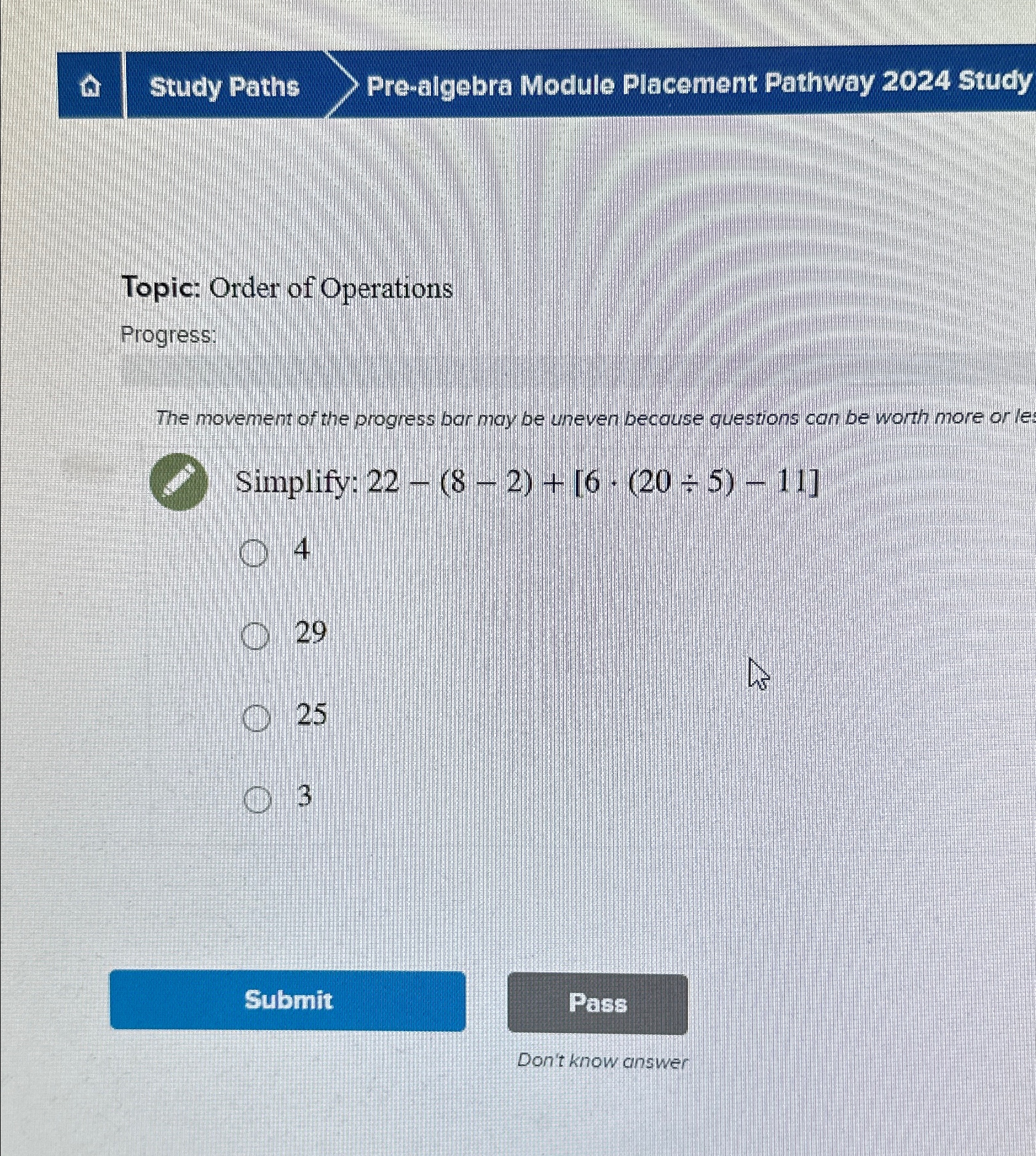 Solved Study PathsPre-algebra Module Placement Pathway 2024 | Chegg.com