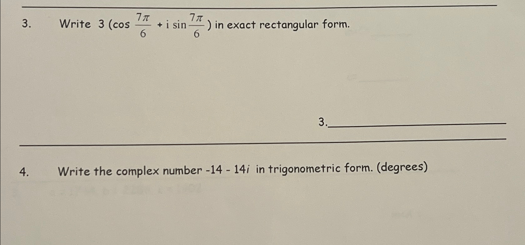 Write 3(cos(7π6)+isin(7π6)) ﻿in exact rectangular | Chegg.com