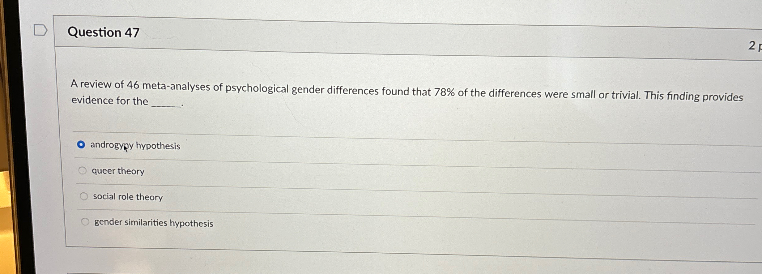 Solved Question 47A review of 46 ﻿meta-analyses of | Chegg.com