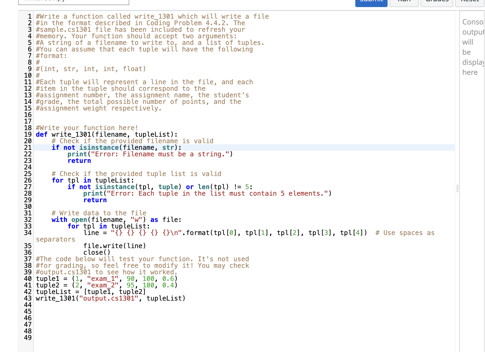 Solved #Write a function called write_1301 ﻿which will write | Chegg.com