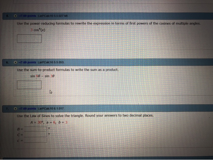 Solved -17.69 points LarPCalc10 5.5.027 MI 5. Use the | Chegg.com