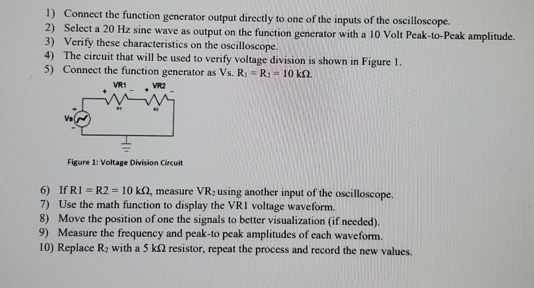 Solved 1) Connect the function generator output directly to | Chegg.com