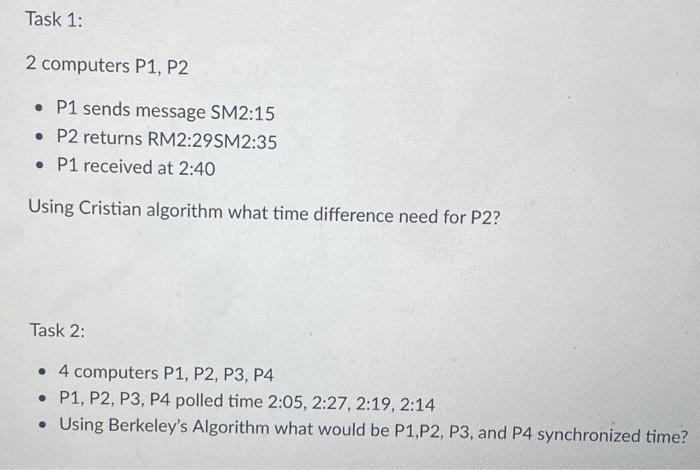 Solved 2 computers P1,P2 - P1 sends message SM2:15 - P2 | Chegg.com