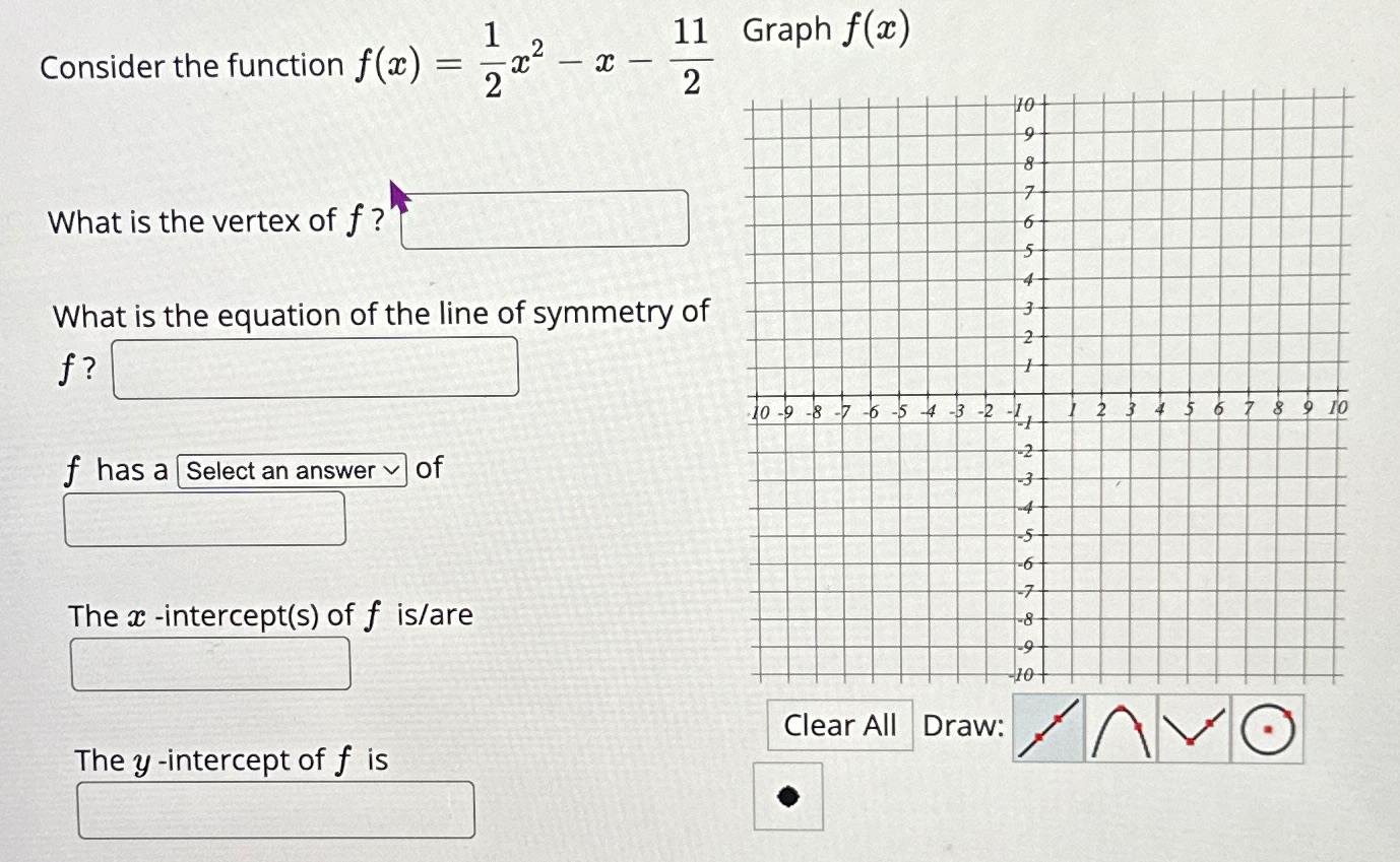 Solved Consider the function f(x)=12x2-x-112What is the | Chegg.com