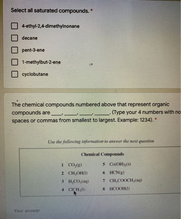 Solved Select all saturated compounds. * | Chegg.com