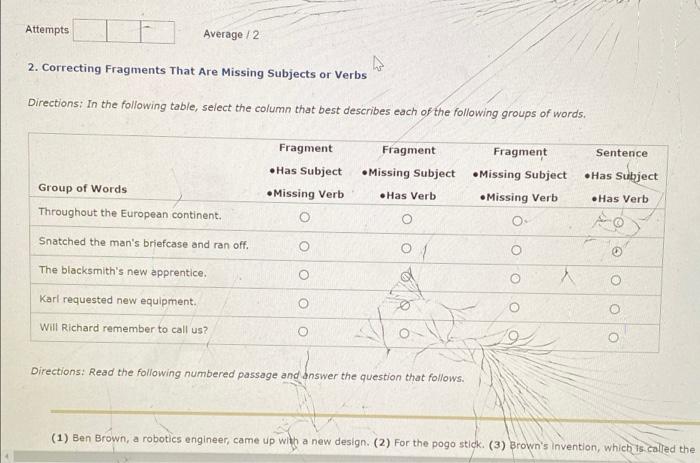 Solved Attempts Average 2 2. Correcting Fragments That Are | Chegg.com