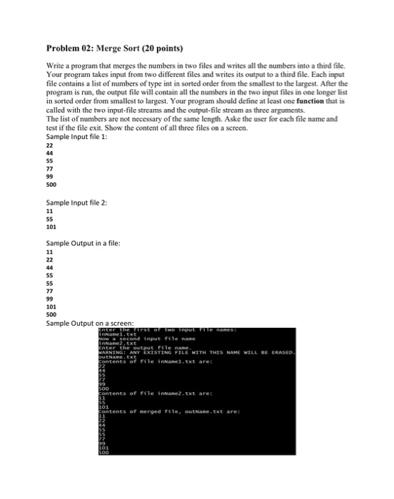 Solved Problem 02 Merge Sort 20 Points Write A Program 6241
