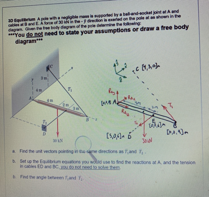 Solved 3D Equilibrium A pole with a negligible mass is | Chegg.com