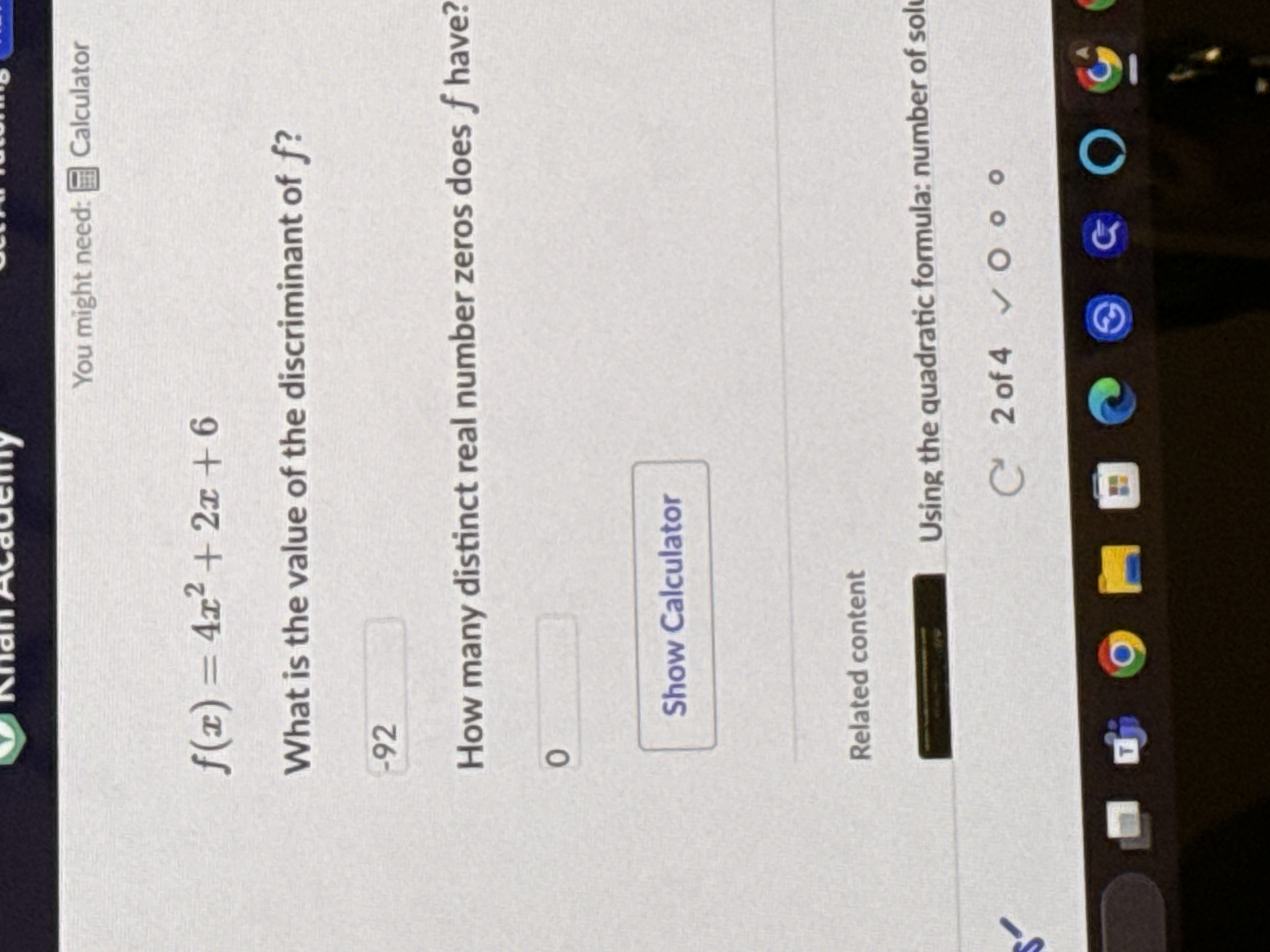 Solved f(x)=4x2+2x+6What is the value of the discriminant of | Chegg.com