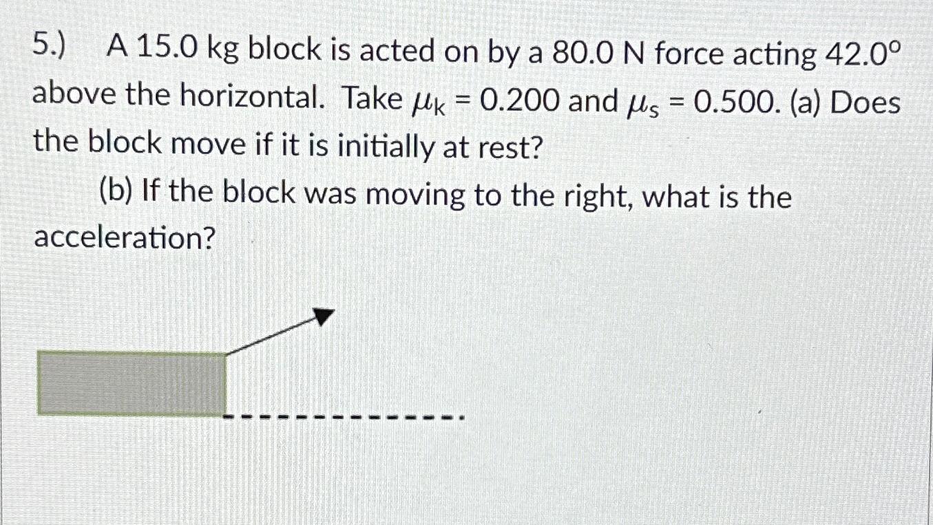 Solved 5.) ﻿A 15.0kg ﻿block is acted on by a 80.0N ﻿force | Chegg.com