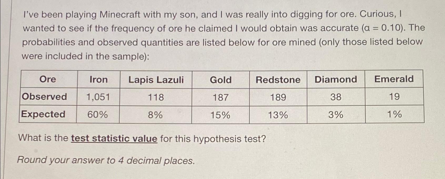 Solved I've been playing Minecraft with my son, and I was | Chegg.com