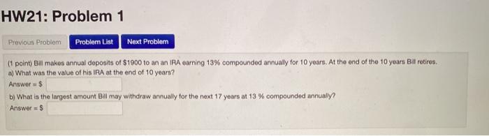 Solved HW21: Problem 1 Previoun Problem Problem List Next | Chegg.com