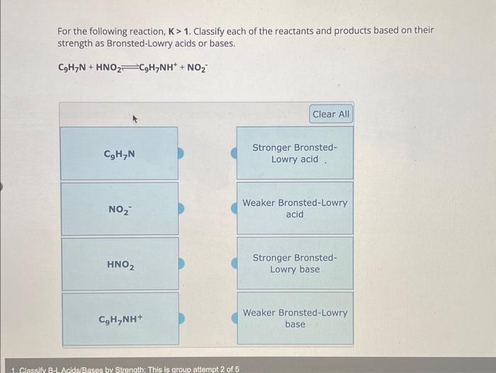 Solved For the following reaction, K>1. Classify each of the | Chegg.com