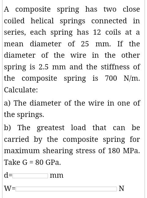 Solved A composite spring has two close coiled helical | Chegg.com