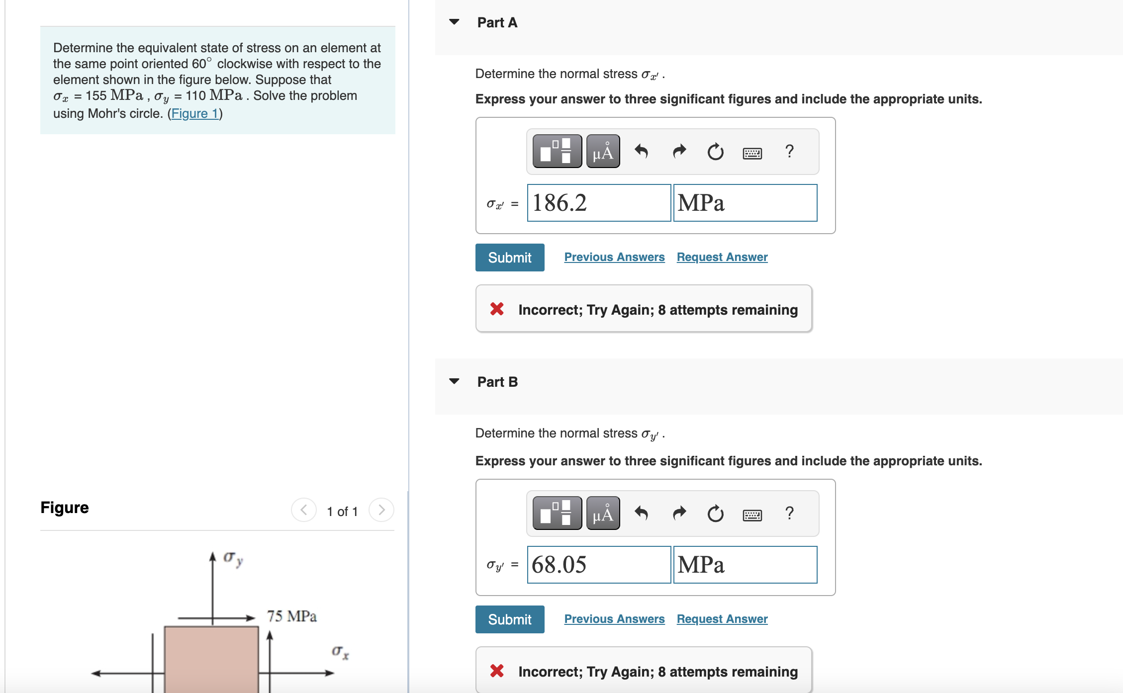 Solved Determine the equivalent state of ﻿stress on an | Chegg.com