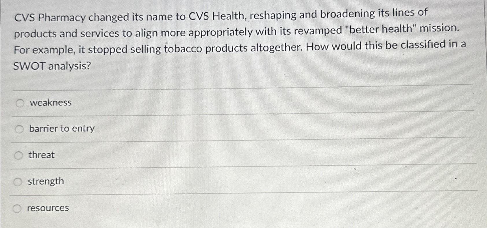 Solved CVS Pharmacy changed its name to CVS Health, | Chegg.com