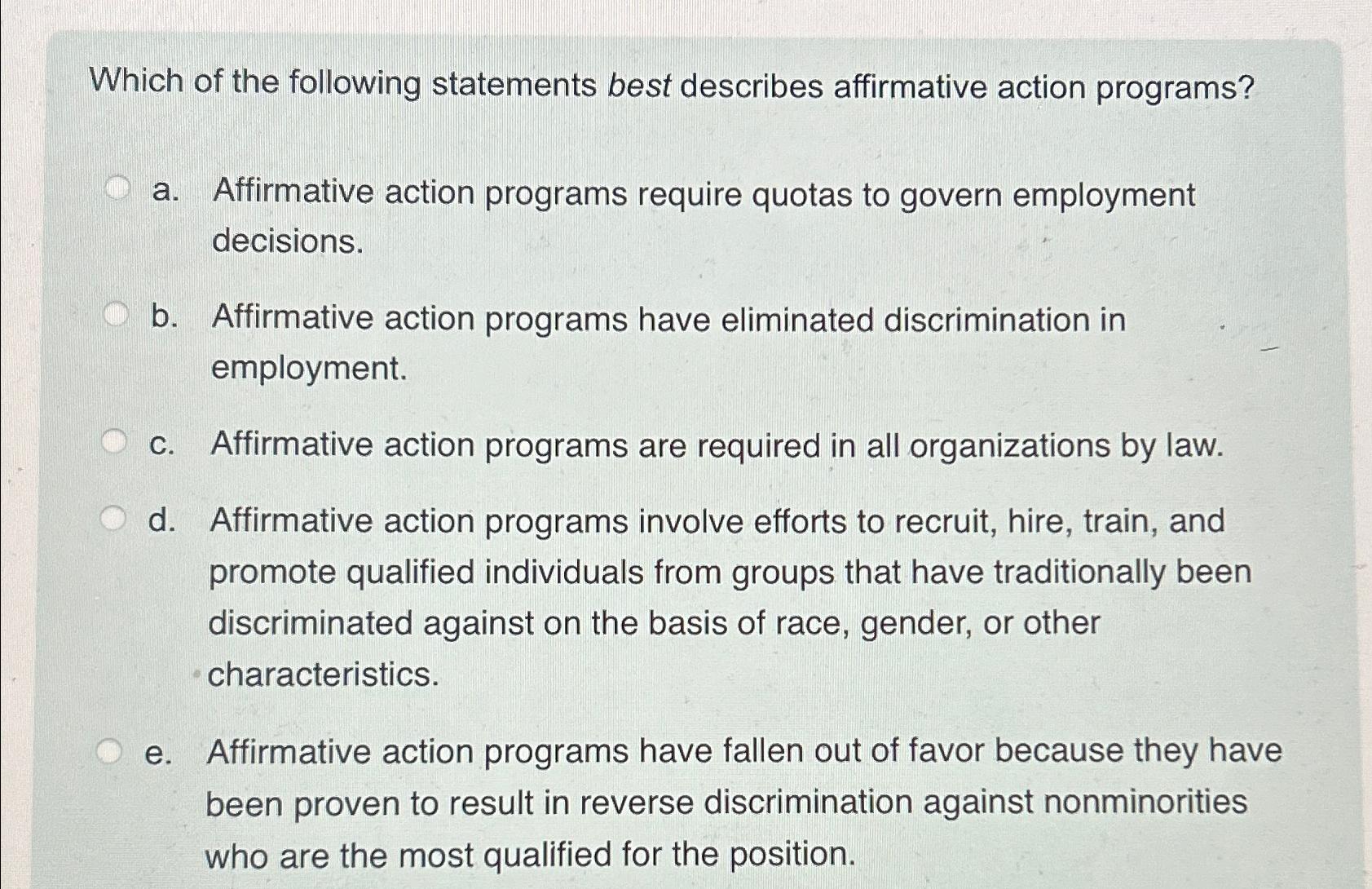 Solved Which of the following statements best describes | Chegg.com