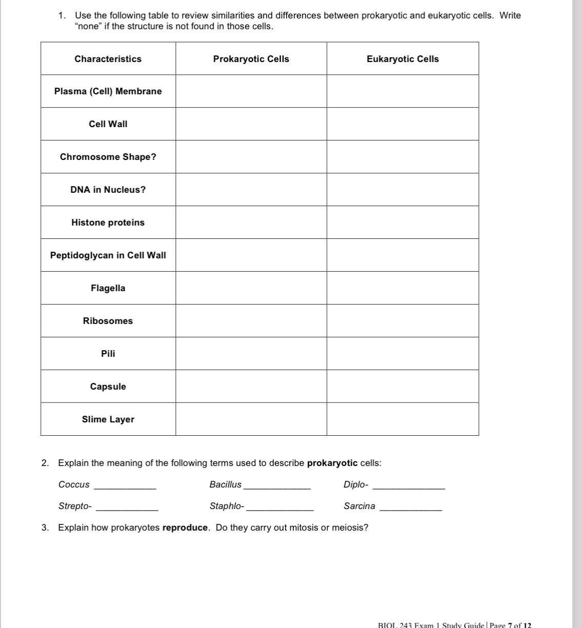 Solved Use the following table to review similarities and | Chegg.com