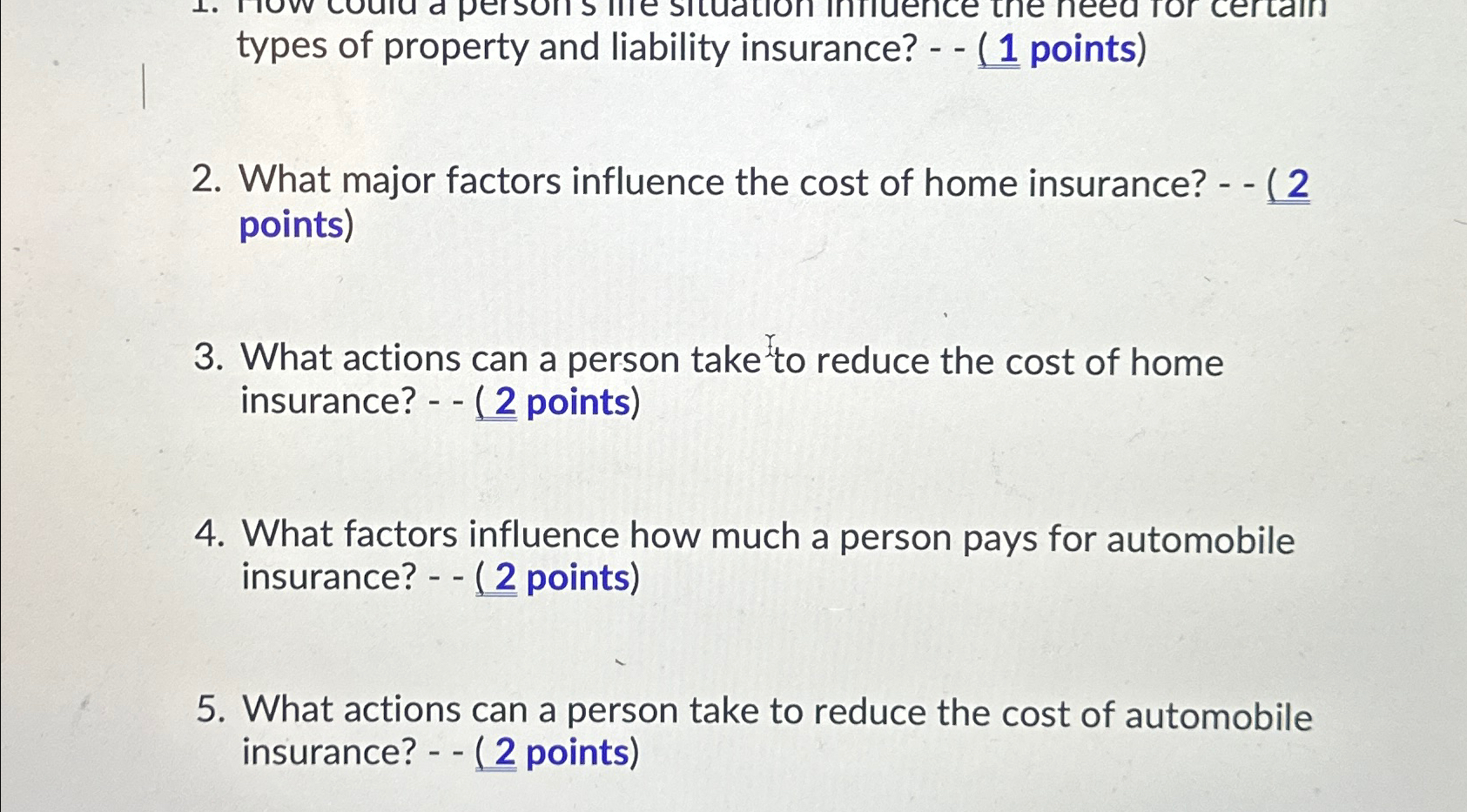Solved types of property and liability insurance? - - 1 | Chegg.com