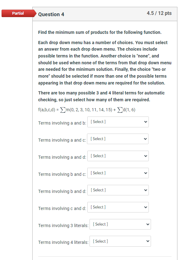 Solved Question 4Find the minimum sum of products for the | Chegg.com