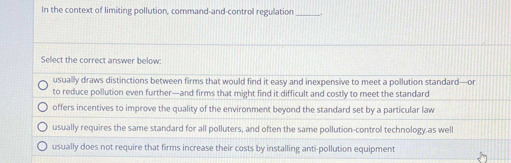 Solved In the context of limiting pollution, | Chegg.com