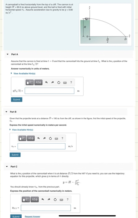 Solved A cannonball is fired horizontally from the top of a | Chegg.com