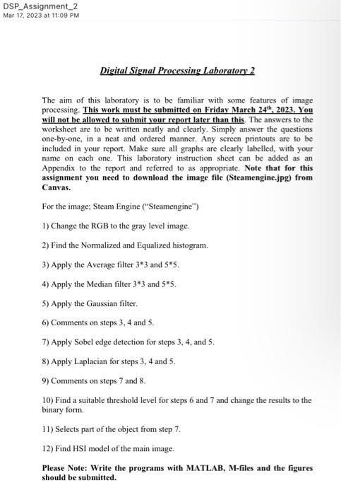 Digital Signal Processing Laboratory 2 The aim of | Chegg.com