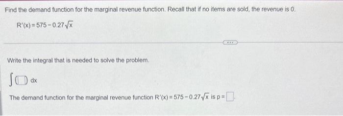 Solved Find the demand function for the marginal revenue | Chegg.com
