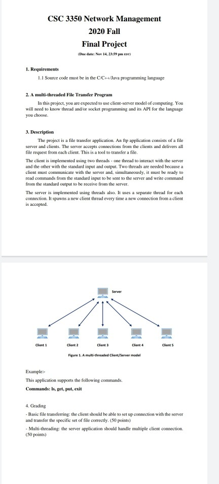 CSC 3350 Network Management 2020 Fall Final Project | Chegg.com