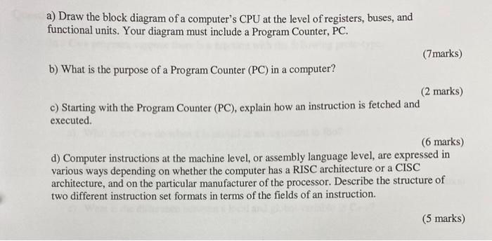 Solved a) Draw the block diagram of a computer's CPU at the | Chegg.com