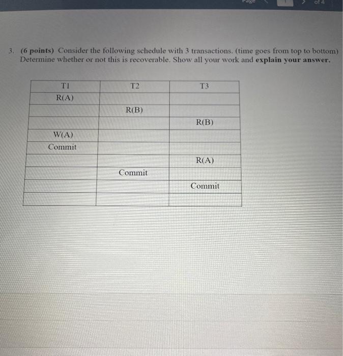 Solved (6 points) Consider the following schedule with 3 | Chegg.com
