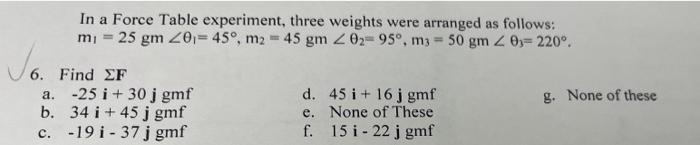 Solved In a Force Table experiment, three weights were | Chegg.com