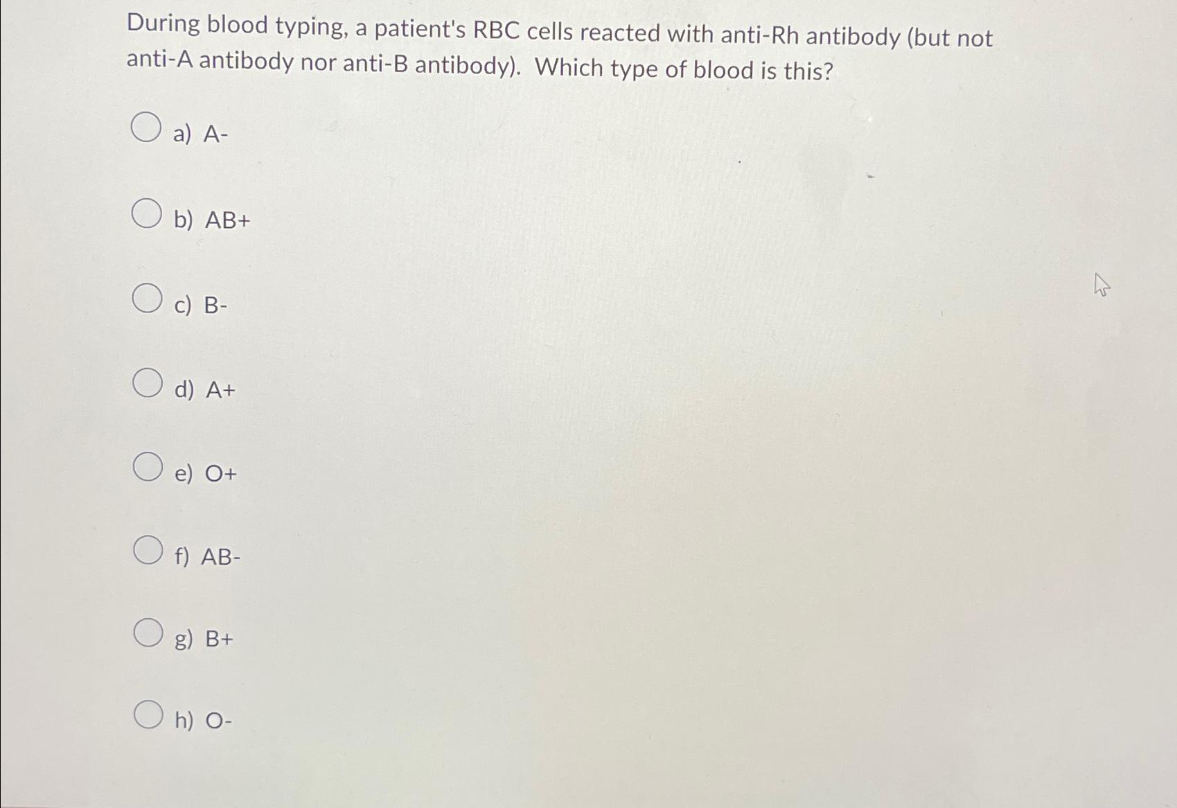 Solved During blood typing, a patient's RBC cells reacted | Chegg.com