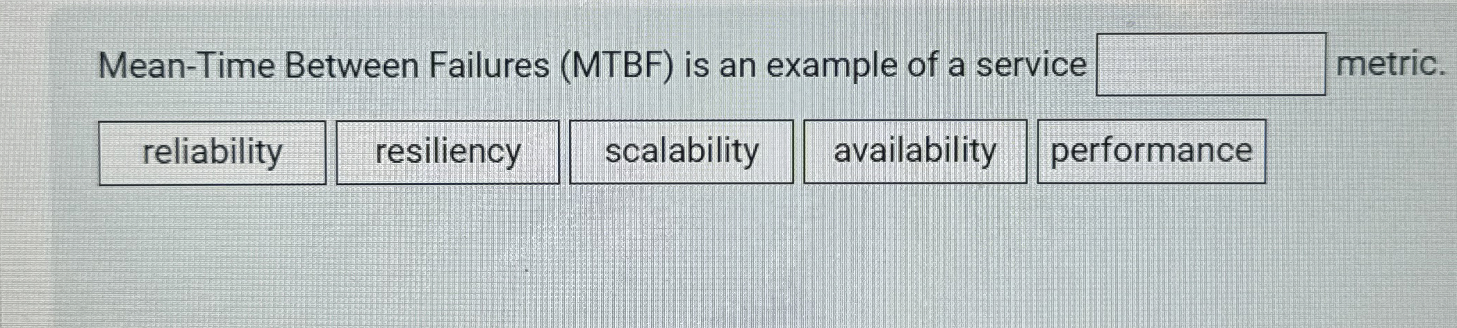 Solved Mean-Time Between Failures (MTBF) ﻿is an example of a | Chegg.com