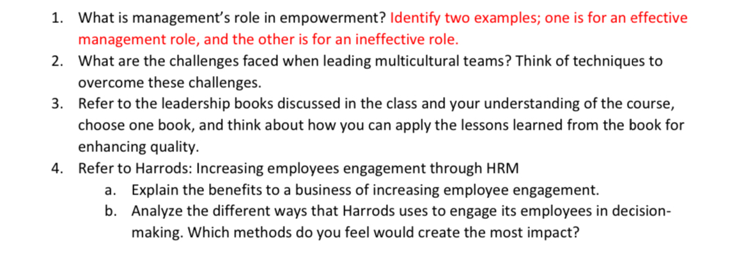 Solved What is management's role in empowerment? Identify | Chegg.com
