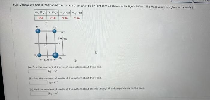 Solved Four objects are held in position at the corners of a | Chegg.com