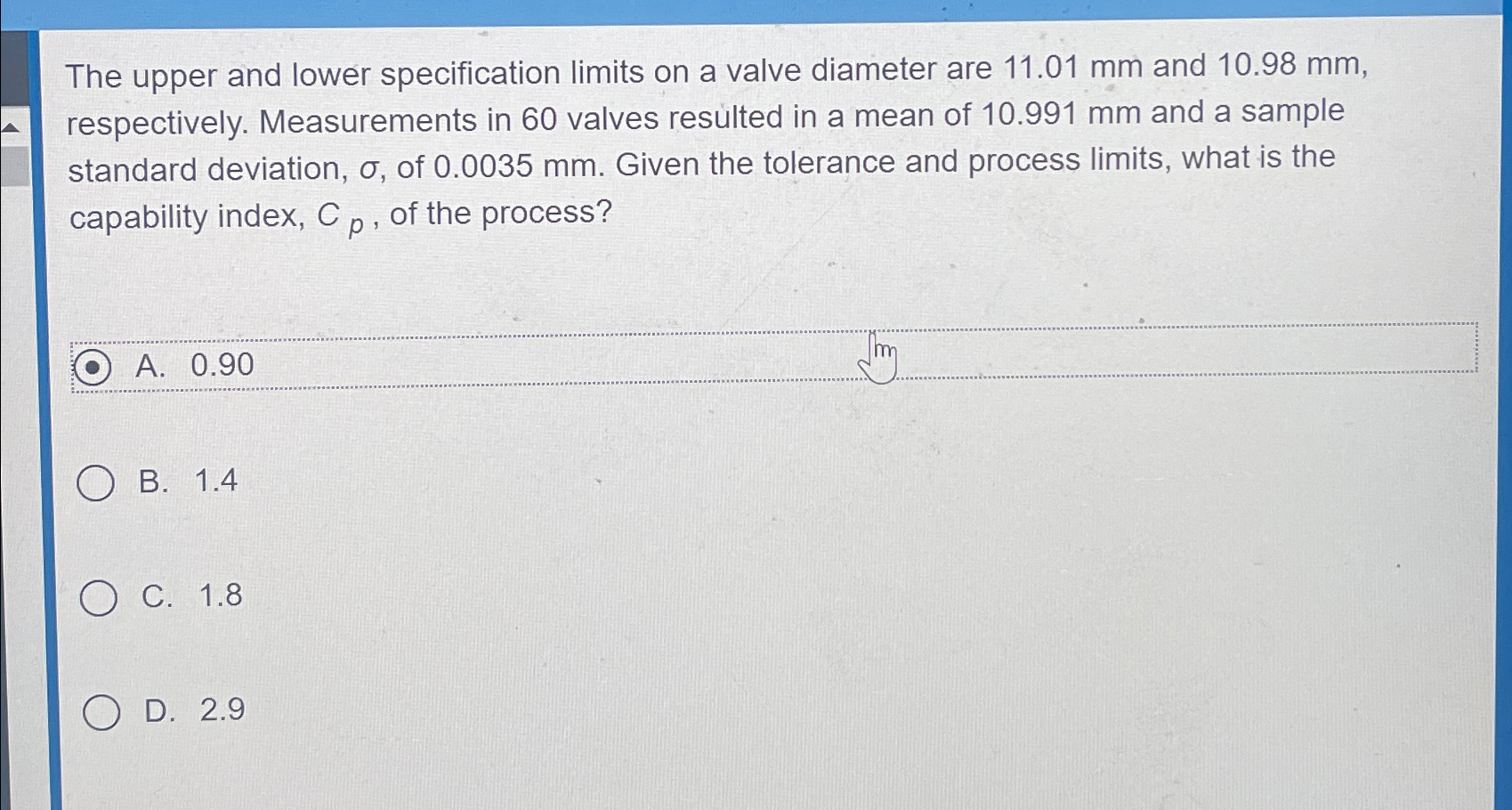 Solved The upper and lower specification limits on a valve | Chegg.com