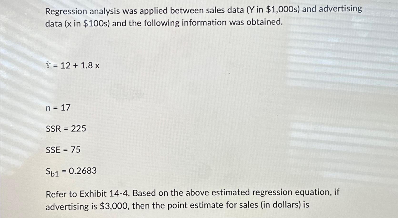Solved Regression analysis was applied between sales data | Chegg.com