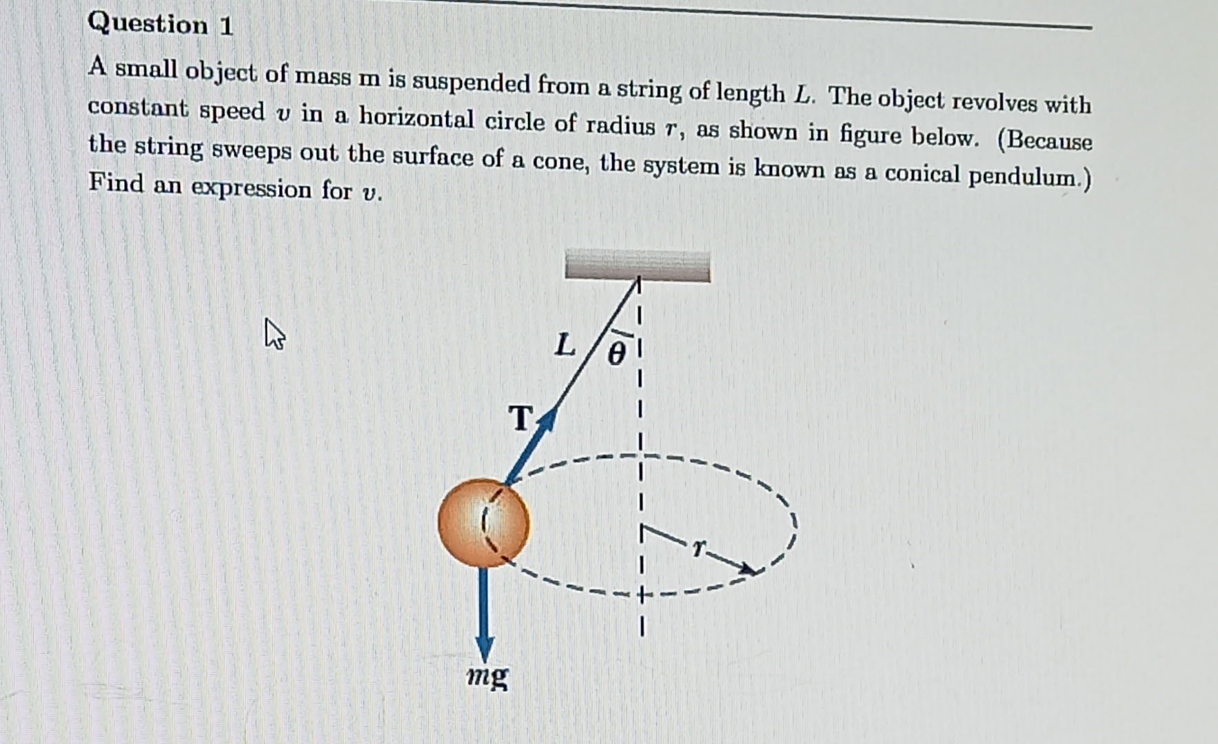 Solved Question 1A small object of mass m ﻿is suspended from | Chegg.com