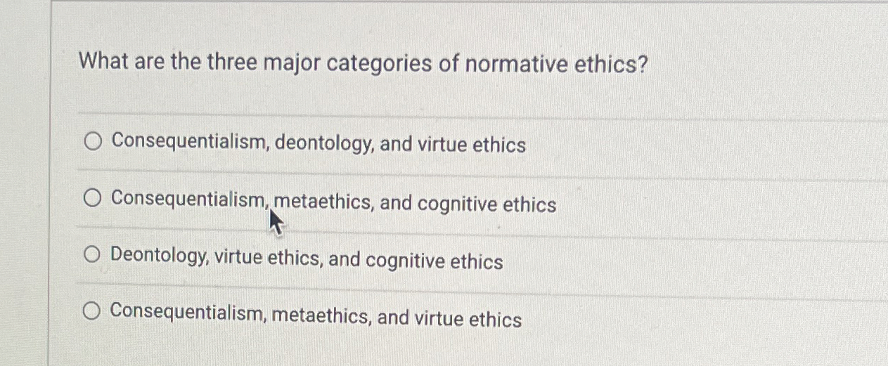Solved What are the three major categories of normative | Chegg.com
