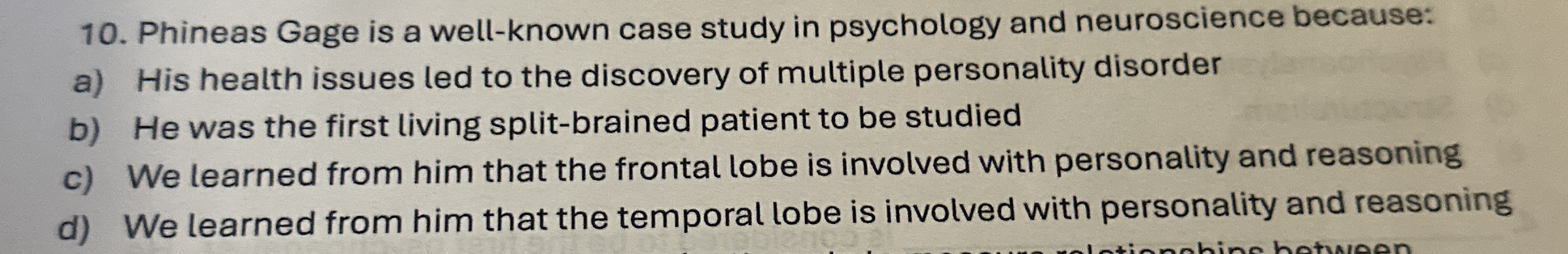 Solved Phineas Gage is a well-known case study in psychology | Chegg.com