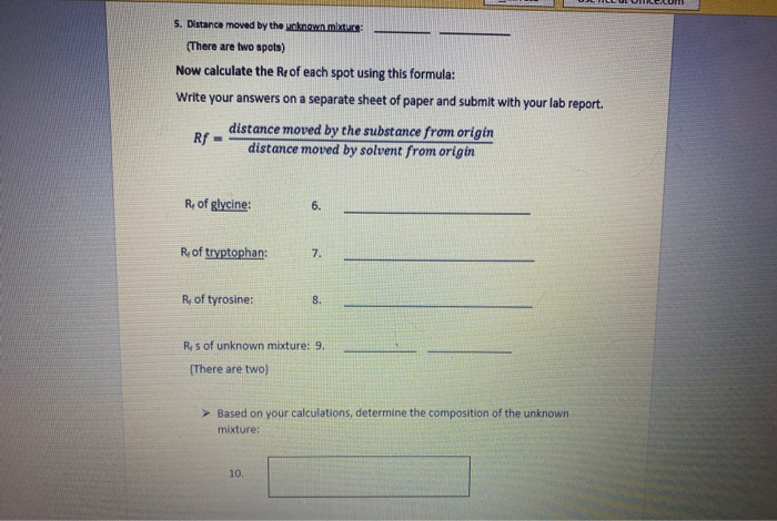 Solved 10 Solvent front (distance moved by solvent) Where | Chegg.com